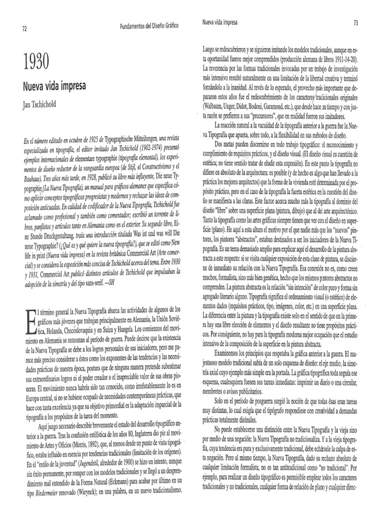 Jan Tschichold - La Nueva Vida Impresa - Fundamentos | PDF