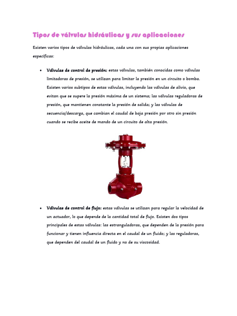 Tipos de válvulas hidráulicas y usos | PDF