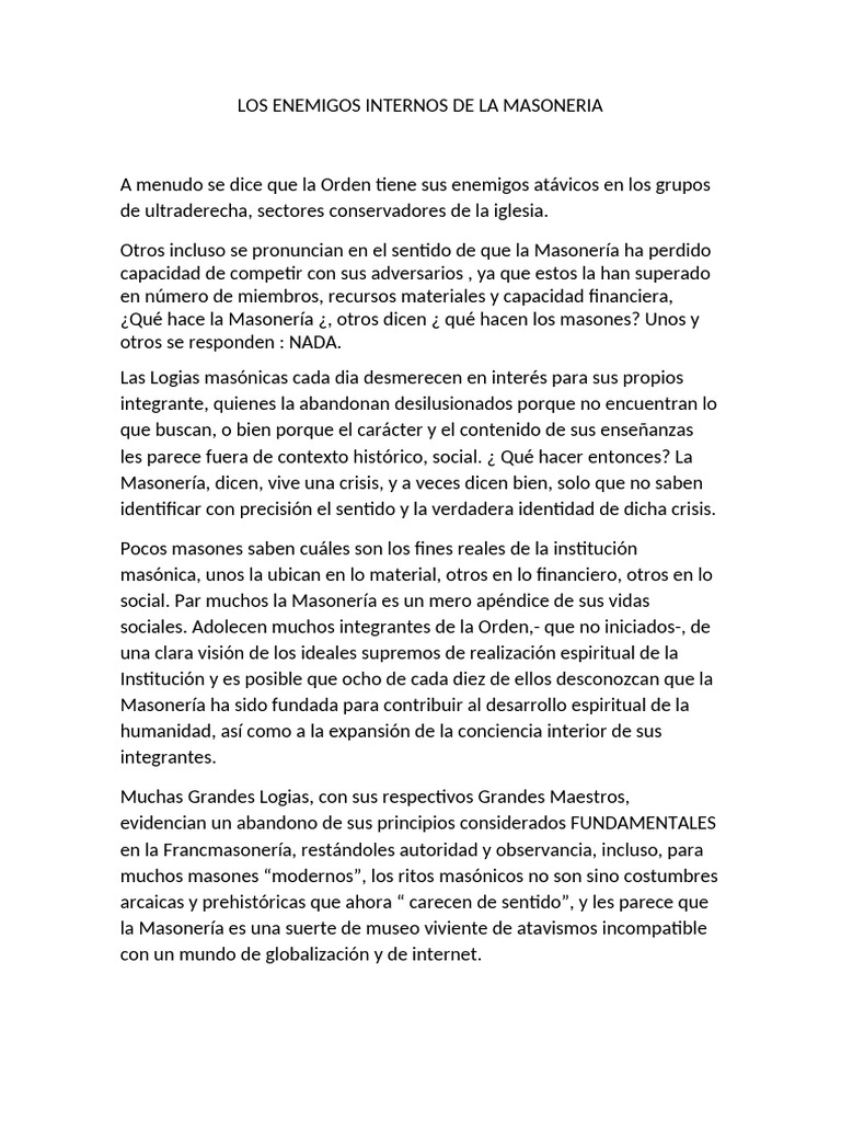 Enemigos Internos de la Masonería | PDF | Masonería | Educación en ...