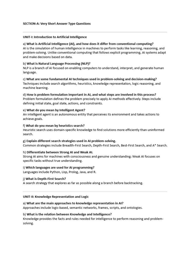 A.I. Question Bank Answers | PDF | Logic | Artificial Intelligence