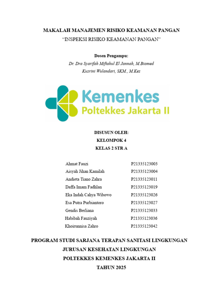 MAKALAH MRKP KEL 6_INSPEKSI RISIKO KEAMANAN PANGAN | PDF