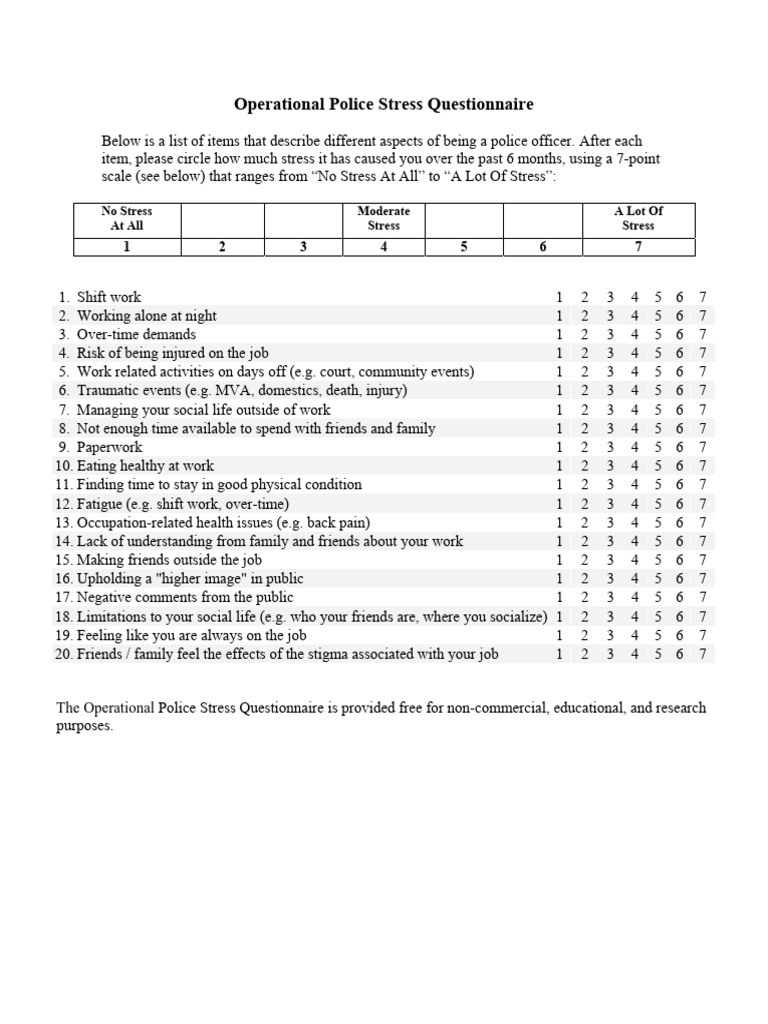 Police Stress Questionnaire | PDF | Stress (Biology)