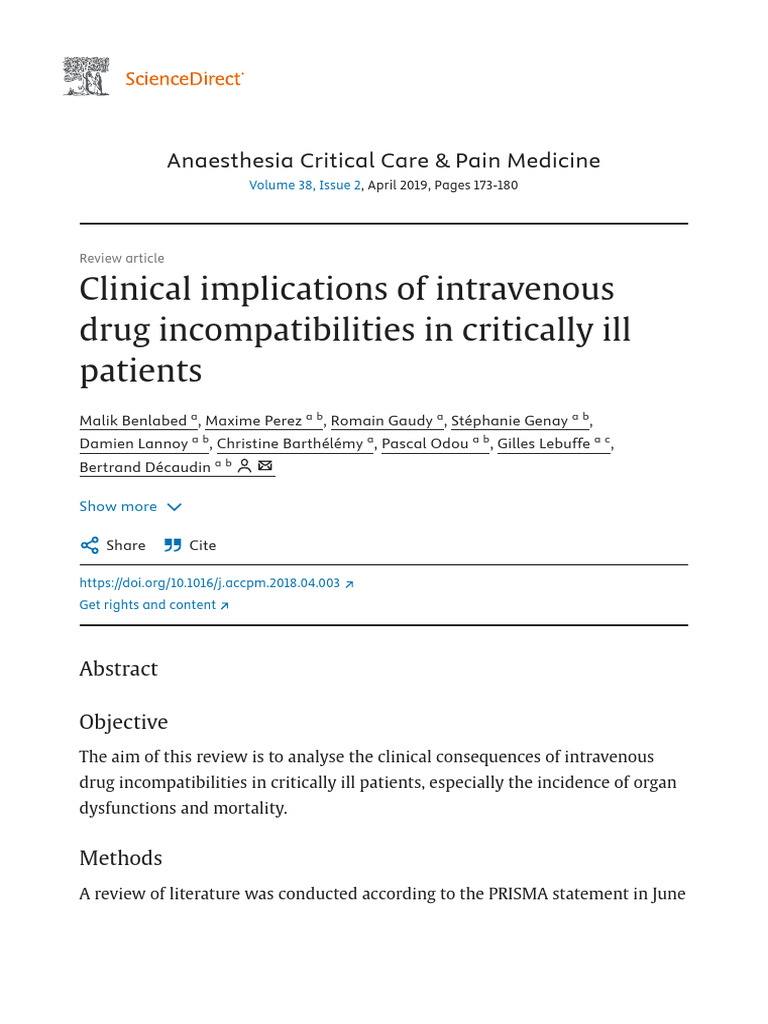 IV Drug Incompatibilities in ICU Patients | PDF | Intravenous Therapy ...