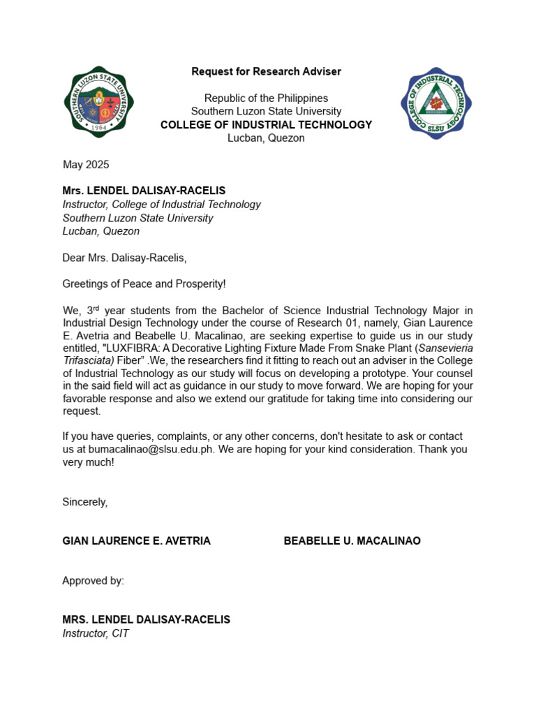 Request For Research Adviser Raceclis | PDF