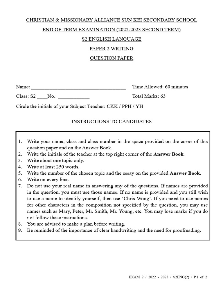 2223 Exam 2 S2 Paper 2 - Q 2 | PDF