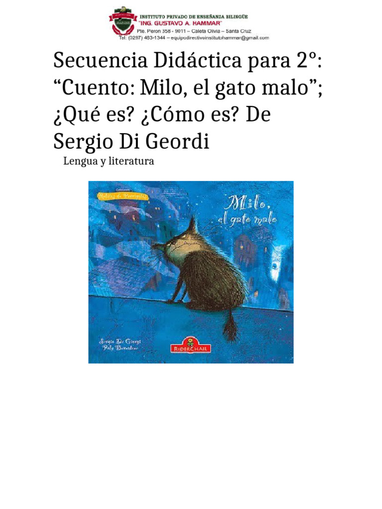 "Milo, el gato malo: Secuencia Didáctica" | PDF | Enseñando | Aprendizaje
