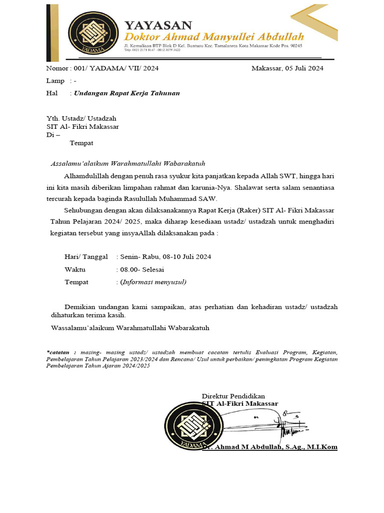 Undangan Raker TA. 2024-2025 | PDF