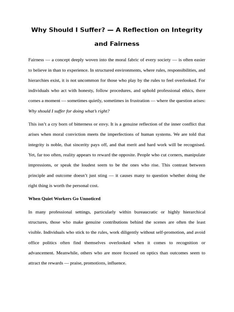 Why Should I Suffer? - A Reflection On Integrity and Fairness | PDF | Integrity