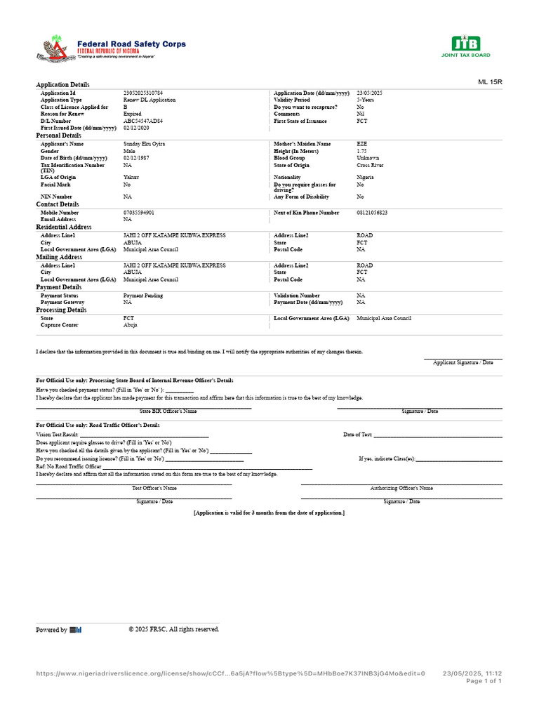 Nigeria Driver's Licence | PDF