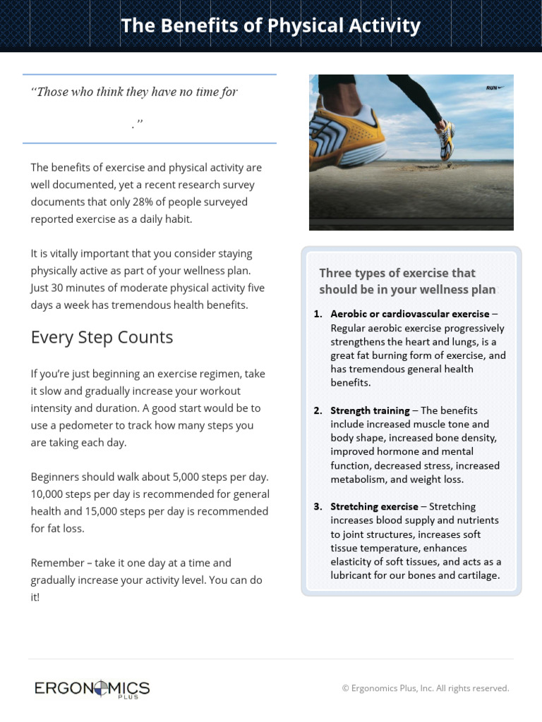 Benefits of Physical Activity | PDF | Aerobic Exercise | Diseases And ...