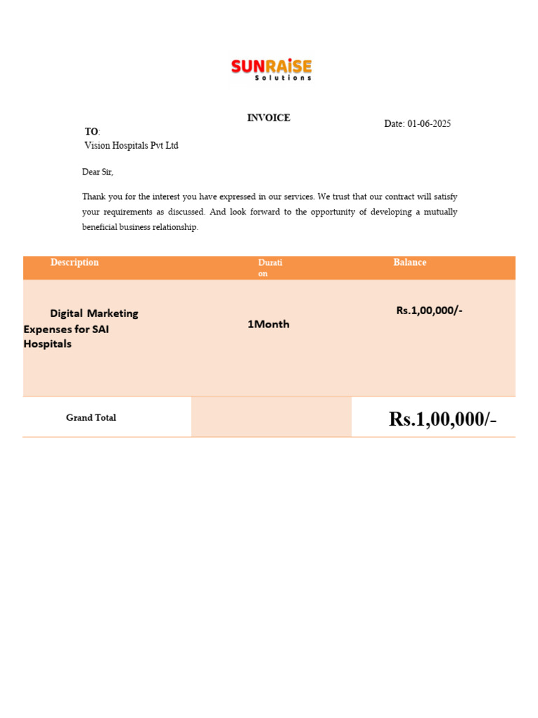 Invoice For Sai Hospitals (Digital Marketing) June 2025 | PDF