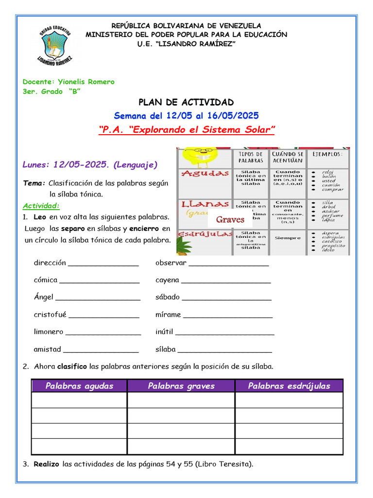Plan de Actividades Semanales 3er Grado | PDF