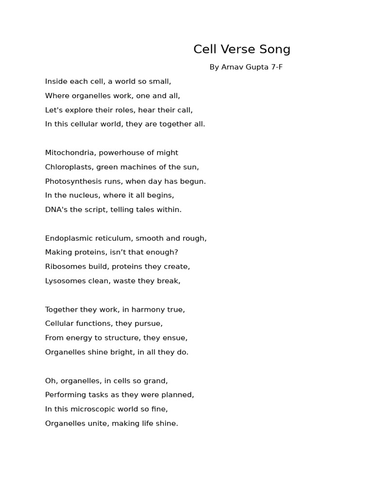 Cell Verse Song by Arnav Gupta 7-F | PDF