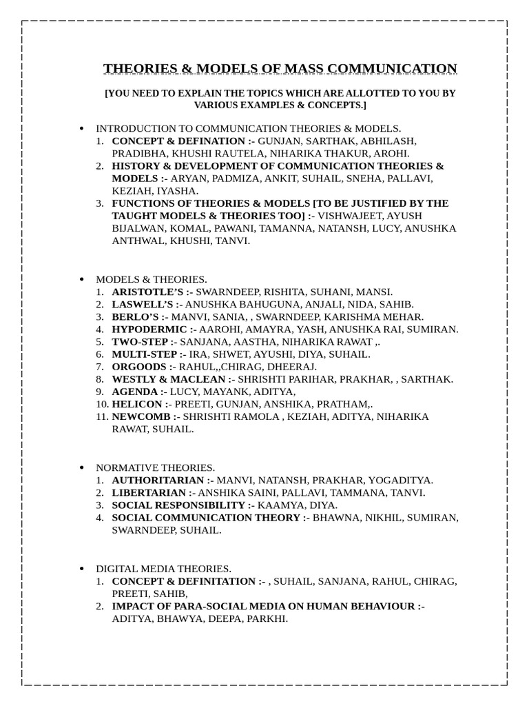 Theories & Models of Mass Communication. | PDF | Communication | Human ...