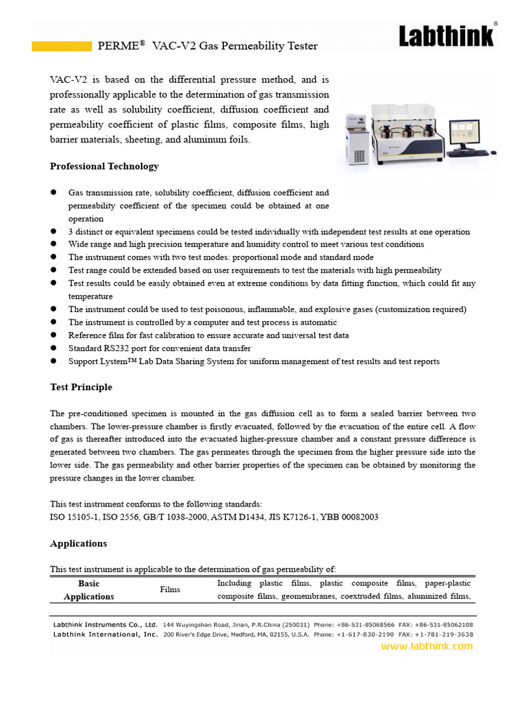 VAC-V2 Gas Permeability Tester Overview | PDF | Gases | Industrial ...