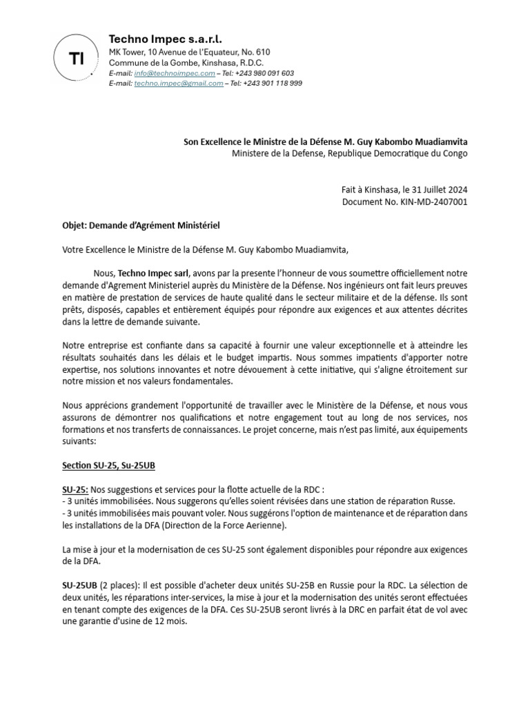 Demande d'Agrément Ministériel RDC | PDF | Drone | Aviation