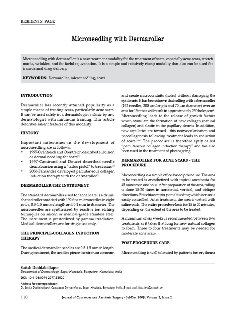 Microneedling With Dermaroller.10 | PDF | Scar | Medical Treatments
