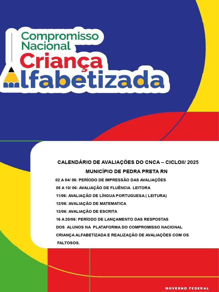 CALENDÁRIO DE AVALIAÇÕES DO CNCA | PDF