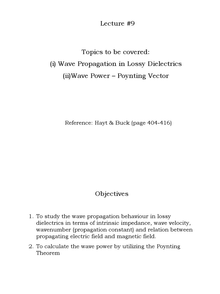 Plane Waves in Lossy Dielectric | PDF | Dielectric | Permittivity