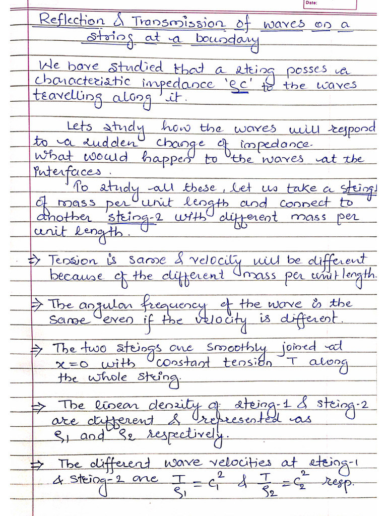 Reflection and Transmission of Waves On A String at A Boundary | PDF