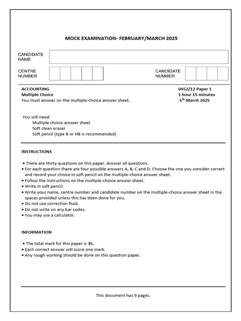 Accounting Paper 1 Year 11 | PDF | Debits And Credits | Business Economics