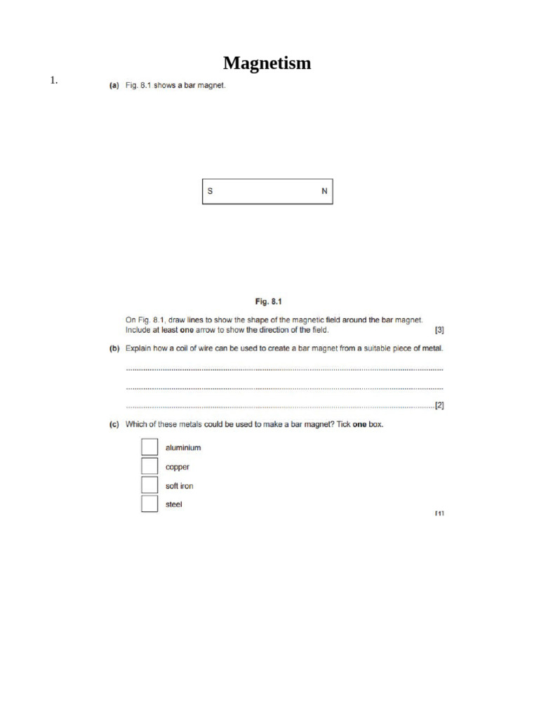 Magnetism IGCSE Questions | PDF