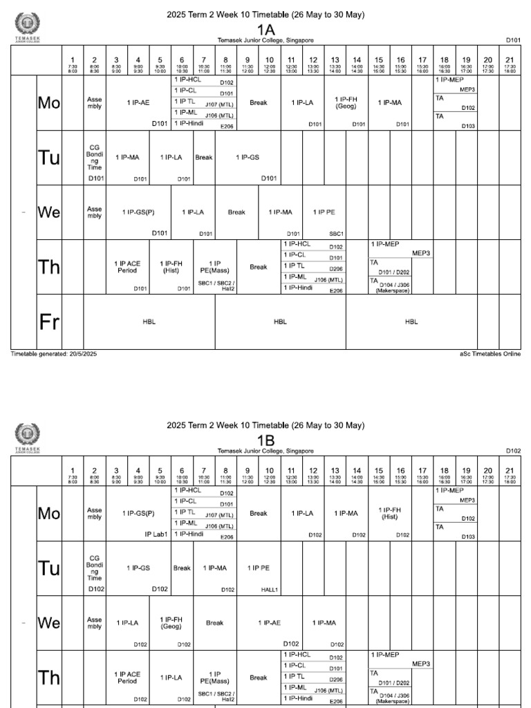 T2W10 IP Classes Timetable | PDF