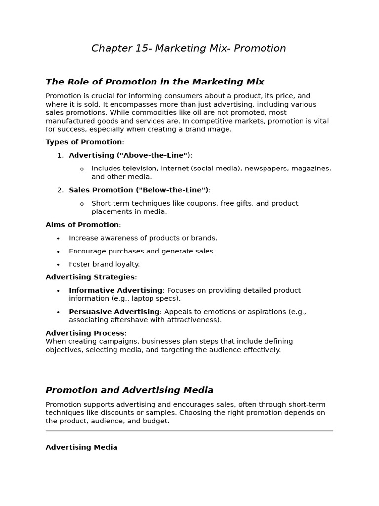 Chapter 15- Marketing Mix- Promotion summary notes | PDF | Advertising ...