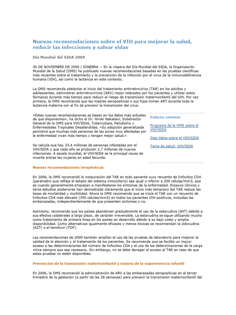 Nuevas Recomendaciones Sobre El VIH OMS | PDF | VIH | VIH / SIDA