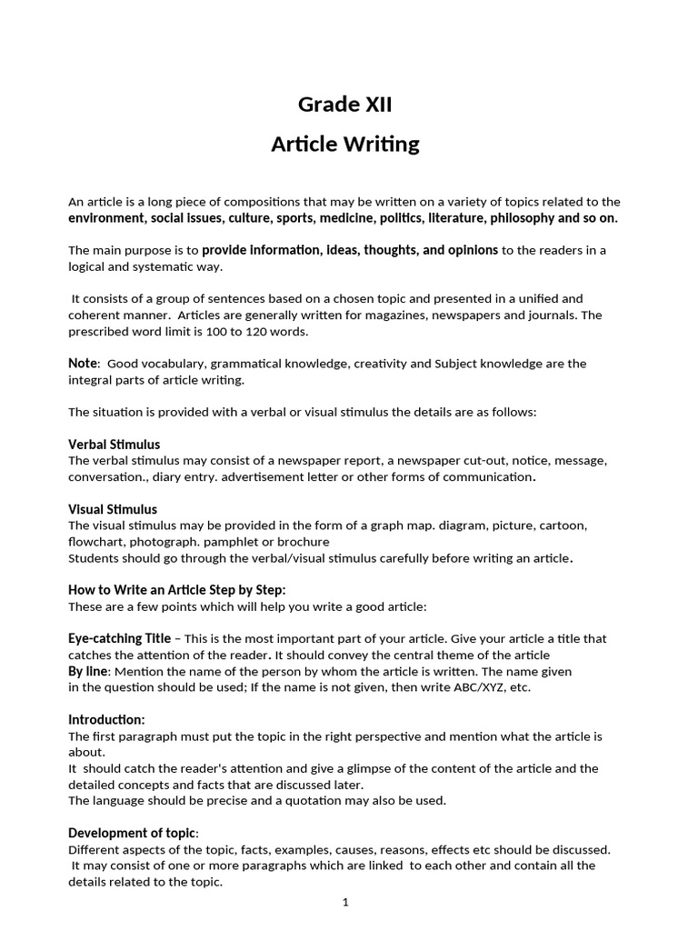 Article Writing Grade 12 - English | PDF | Communication | Thought
