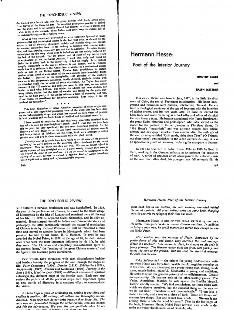 LEARY, Timothy & METZNER, Ralph - Herman Hesse, Poet of The Interior ...