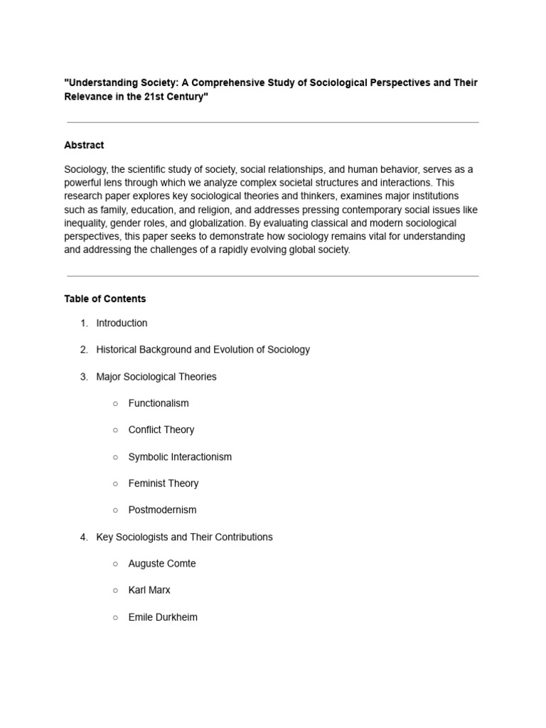 Understanding Society - A Comprehensive Study of Sociological ...