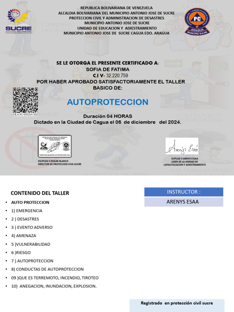 Autoproteccion Taller PC Sucre | PDF | Defensa Civil | Riesgo