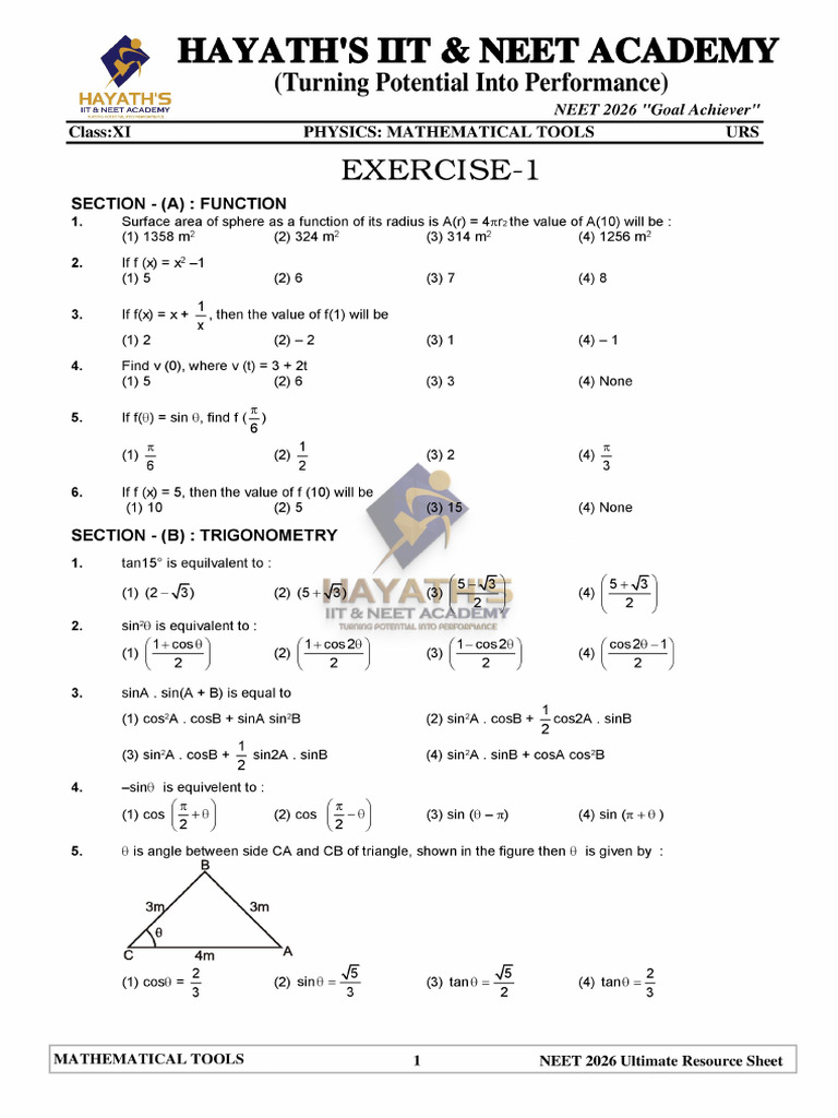 Mathematical Tools Urs 2026 | PDF