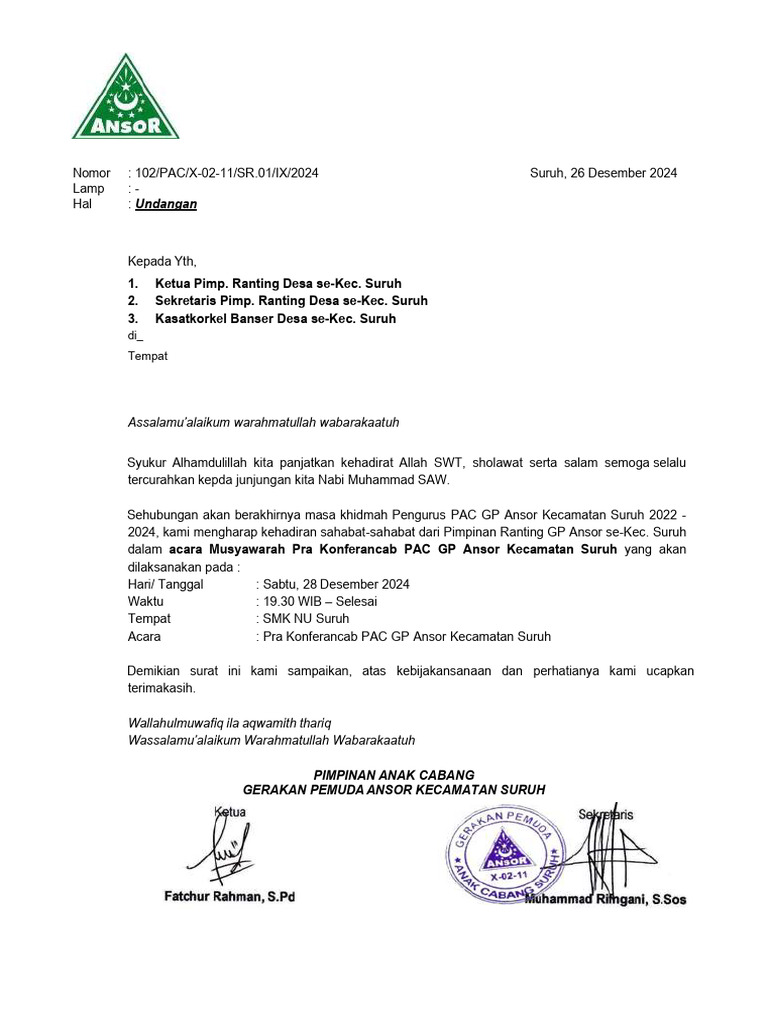 Undangan Pra Konferancab Ranting | PDF