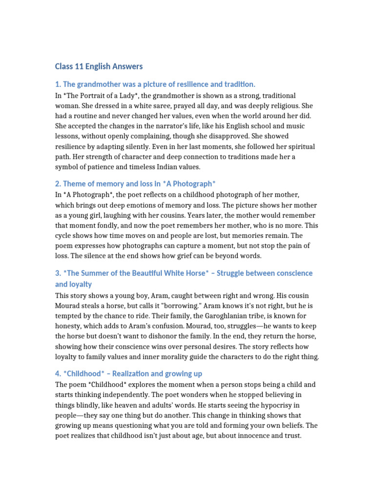 Class 11 English Answers | PDF | Conscience