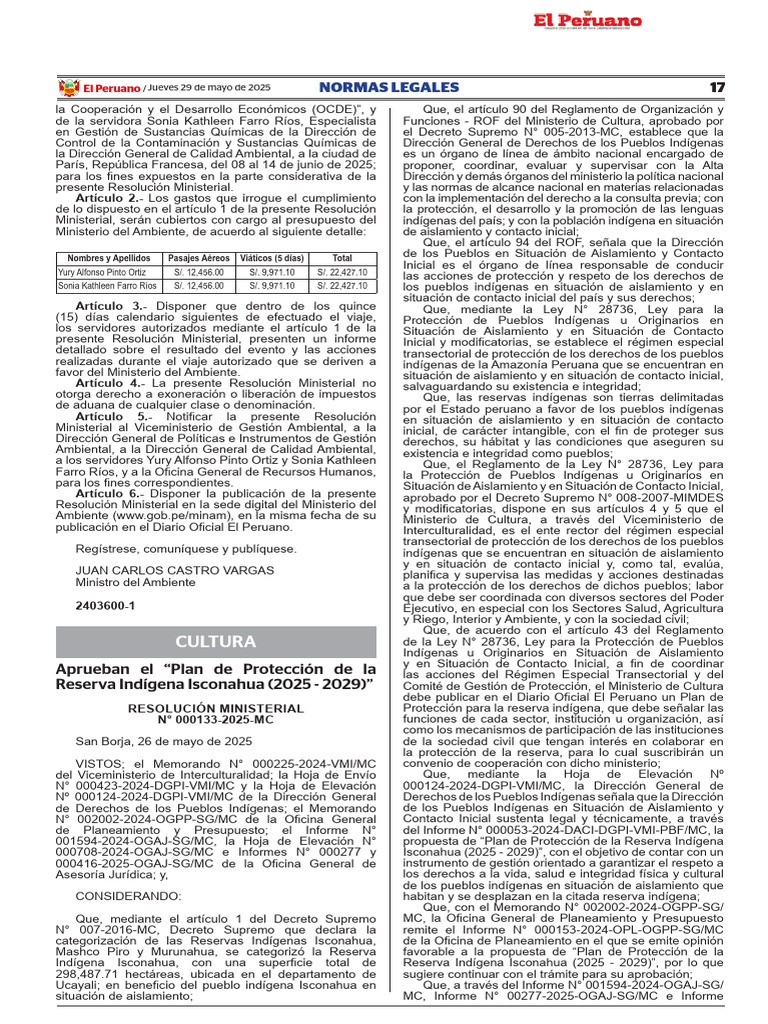 Plan de Protección de La Reserva Indígena Isconahua | PDF