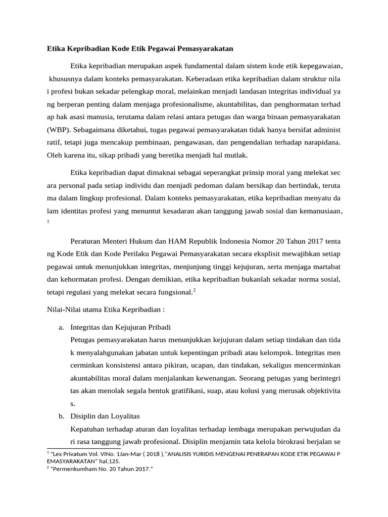 Etika Kepribadian Kode Etik Pegawai Pemasyarakatan | PDF