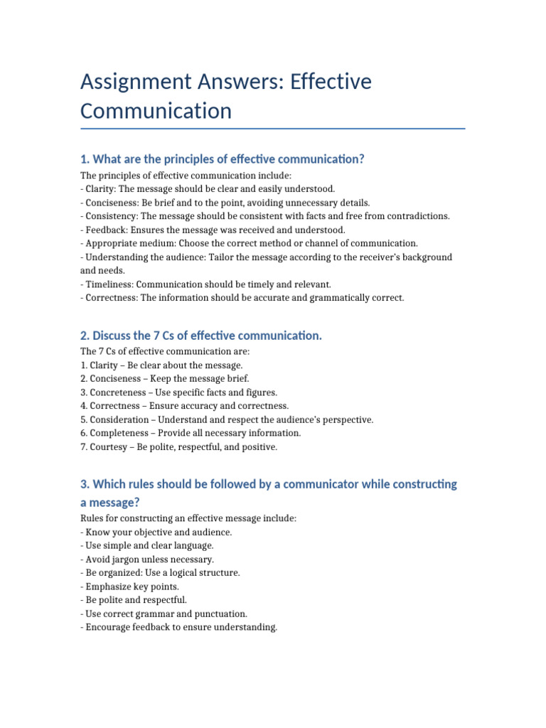 Effective Communication Assignment Answers | PDF