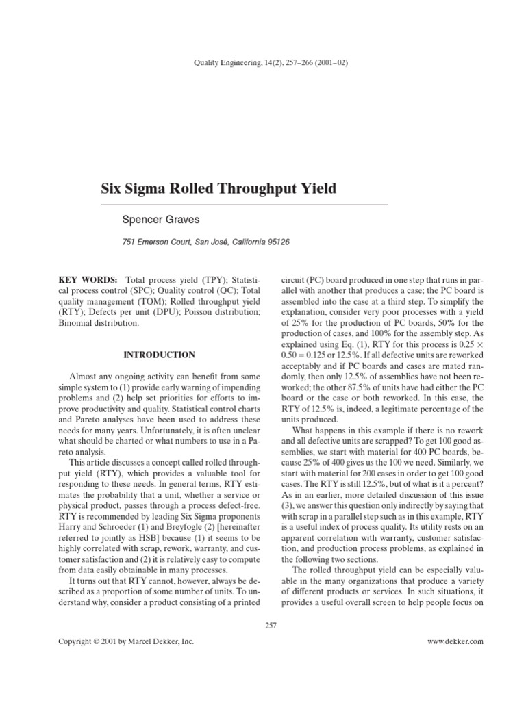 Six Sigma Rolled Throughput Yield | PDF | Six Sigma | Poisson Distribution