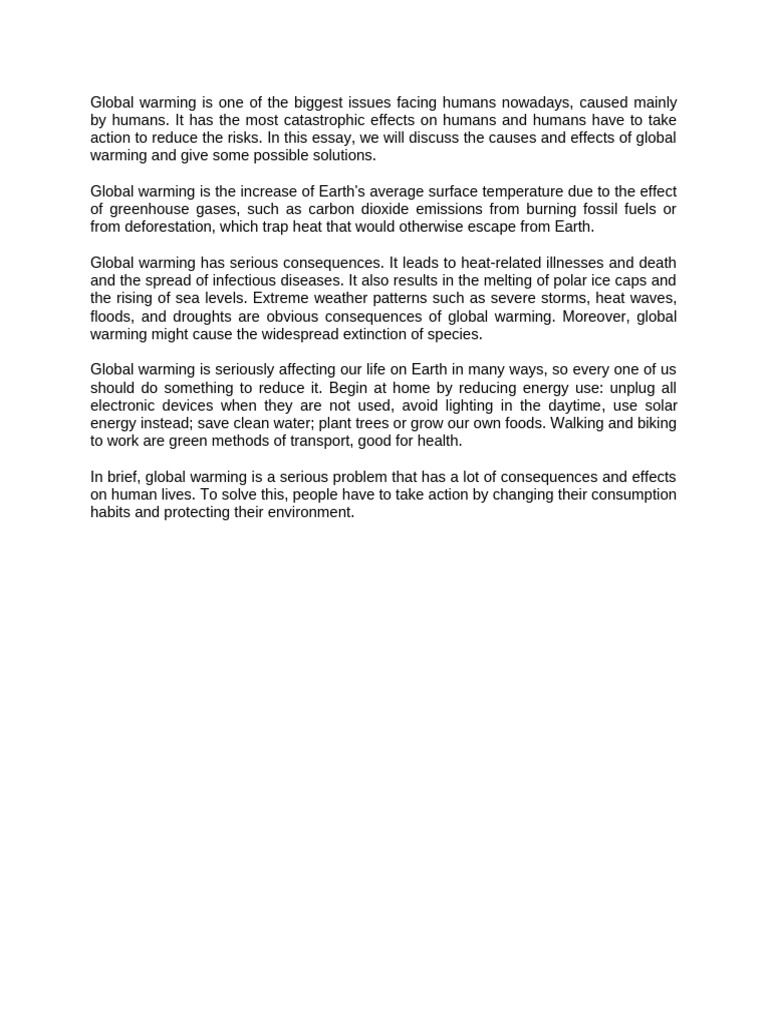 Global Warming Is One of The Biggest Issues Facing Humans Nowadays | PDF