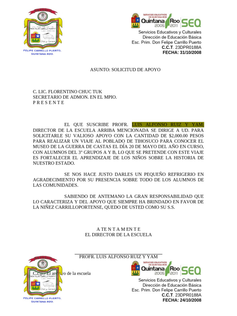 Solicitud de Apoyo | PDF