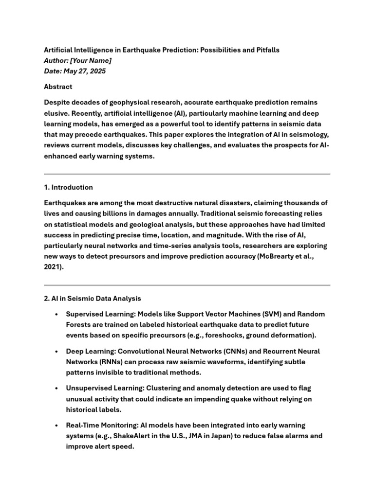 Artificial Intelligence in Earthquake Prediction | PDF | Artificial ...