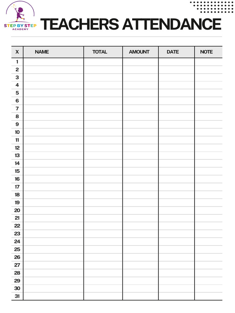 Teacher Attendance Sheet Document | PDF