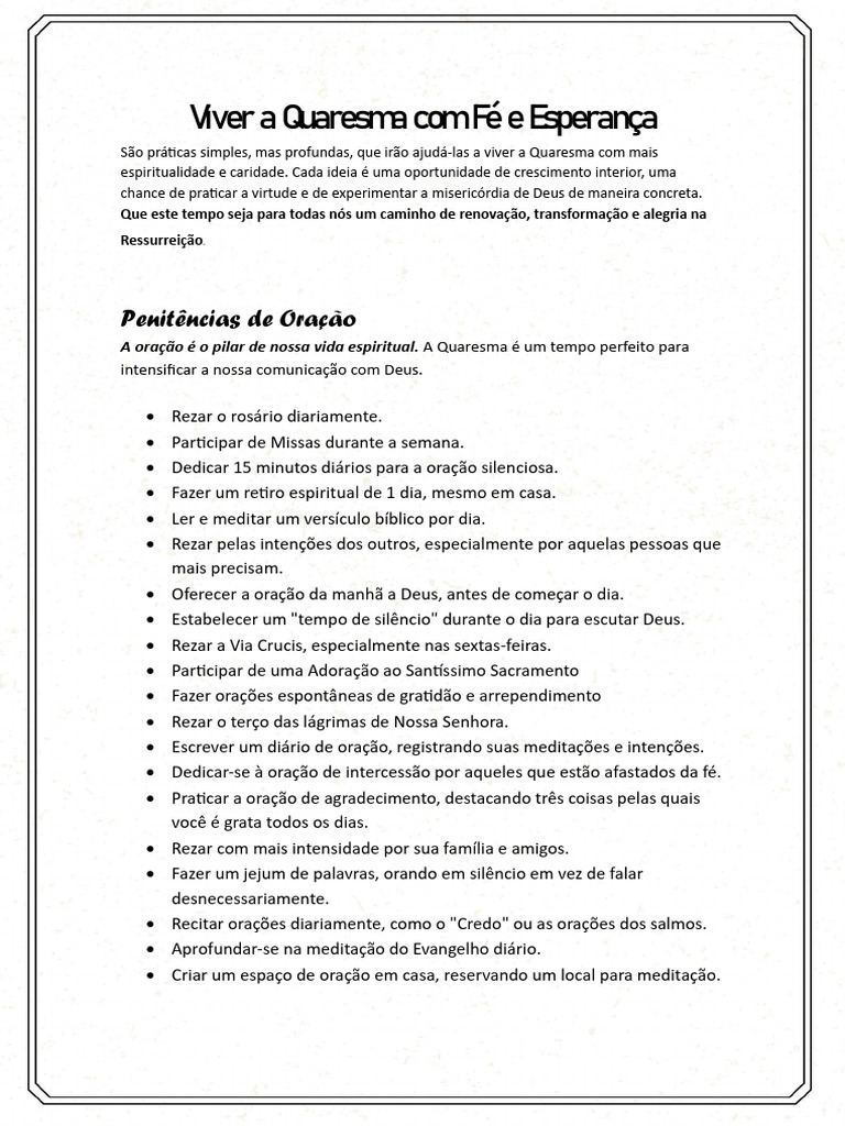 Práticas Espirituais para a Quaresma | PDF | Oração | Jejum