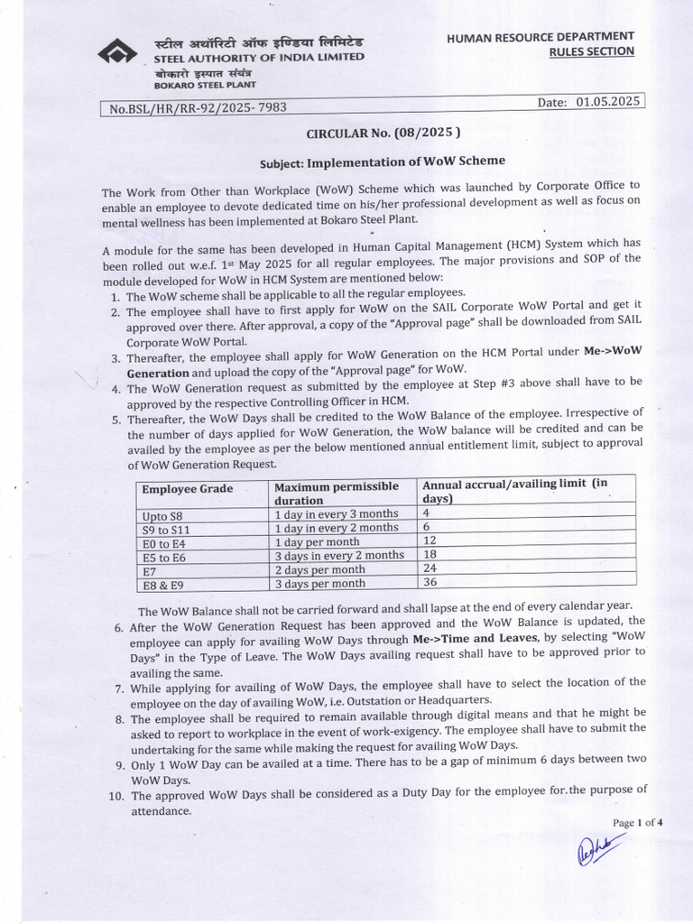 Circular - Wow Policy Implementation | PDF