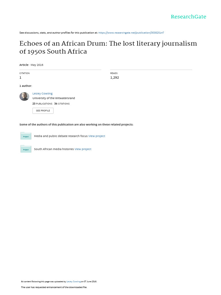 Lost Literary Journalism of 1950s South Africa | PDF