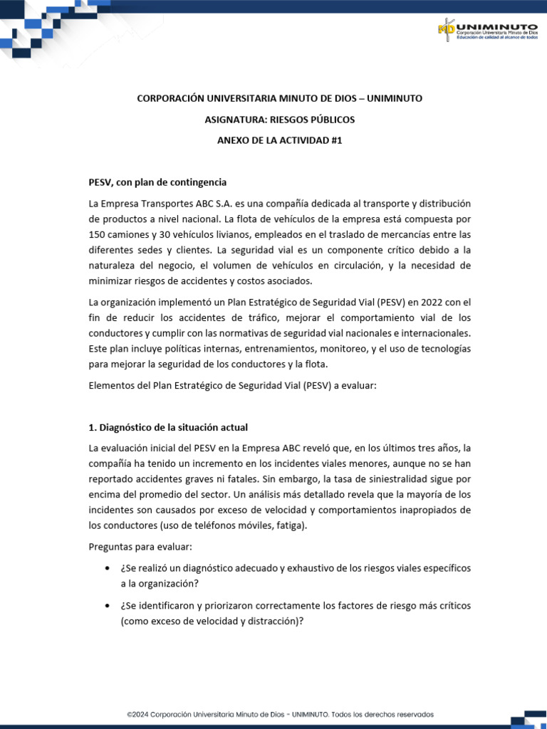 Anexo PESV | PDF | Seguridad vial | Indicador de rendimiento