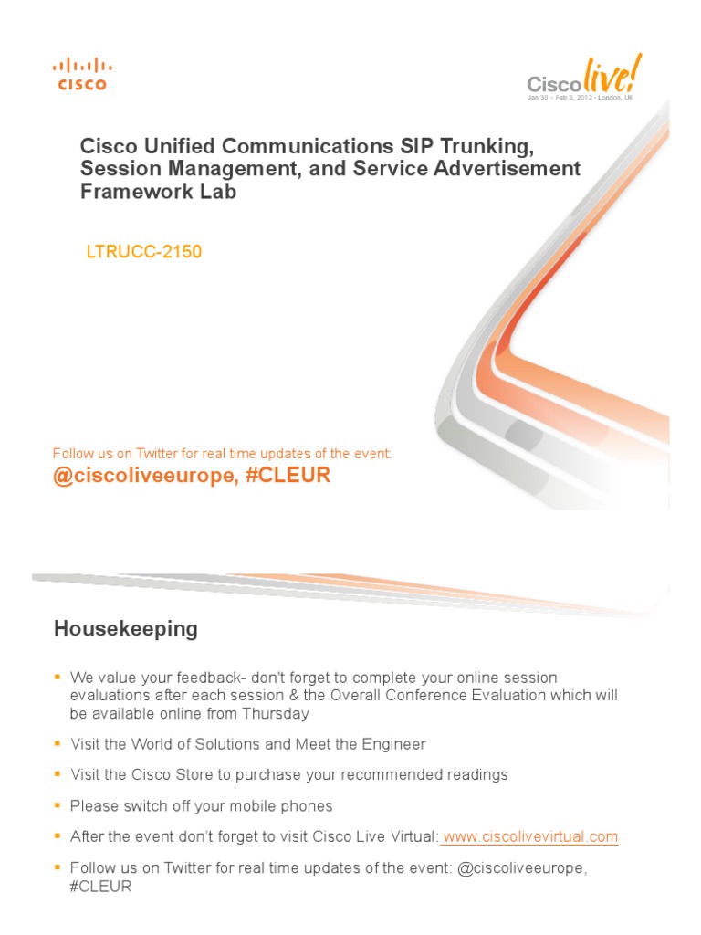 Cisco Unified Communications SIP Trunking, Session Management, and Service Advertisement ...