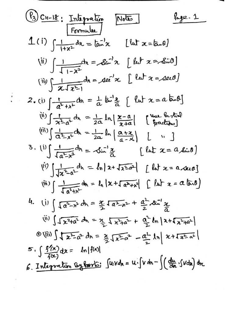 p3 Integration by Substitution and Integration by Parts Notes Hand ...